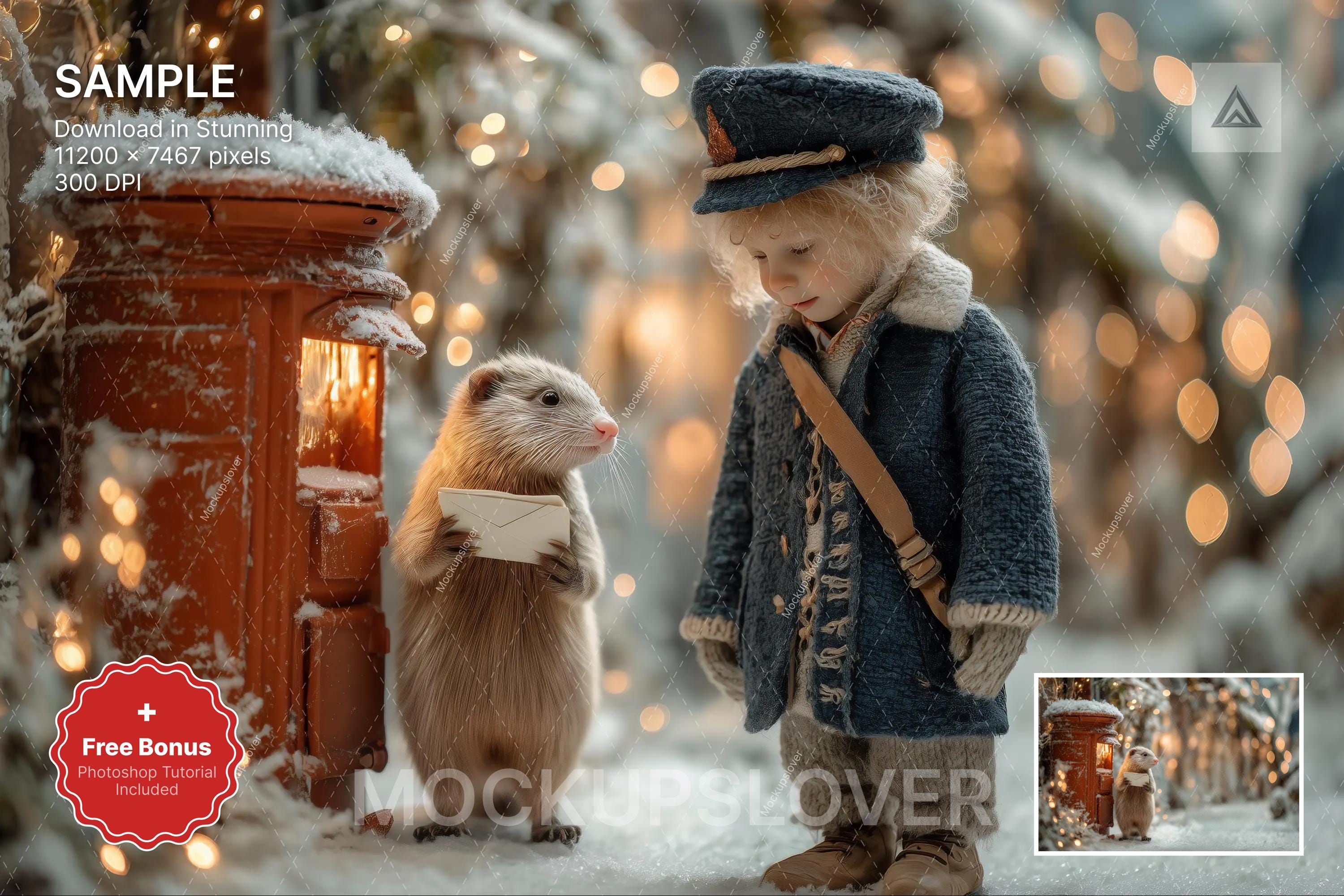 Red Mail Box Digital Backdrop - Christmas Animals Winter Scene ...