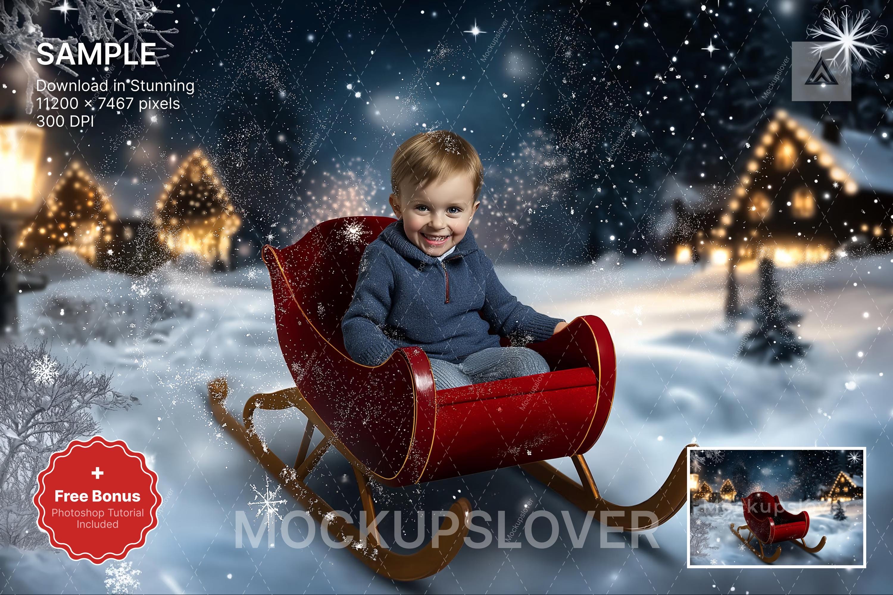 Santa's Sleigh Digital Backdrop - Winter Wonderland Scene – MockupsLover